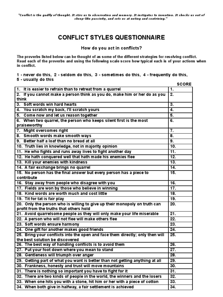 Conflict Styles Questionnaire: How Do You Act in Conflicts? | PDF ...