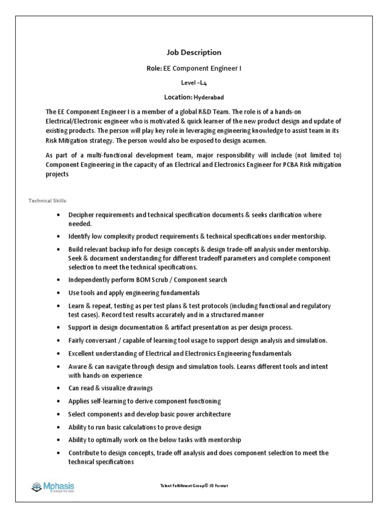JD - EE Component Engineer I-L4 - 3 To 5 Years Exp | PDF | Design ...