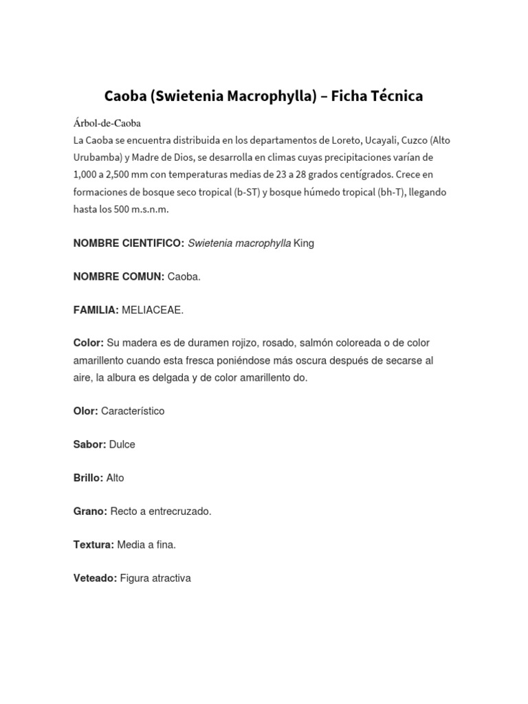 Ficha Tecnica Madera Caoba | PDF
