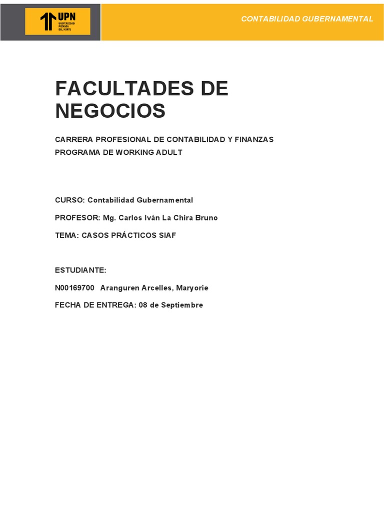 Aranguren Arcelles Maryorie - Casos Practicos Siaf Sem4 - Cont Gubernamental | PDF | Servicios ...