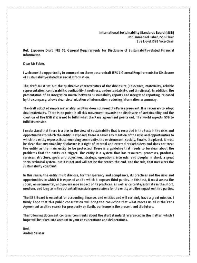 Comment Letter - Exposure Draft Ifrs 1 | PDF | International Financial ...