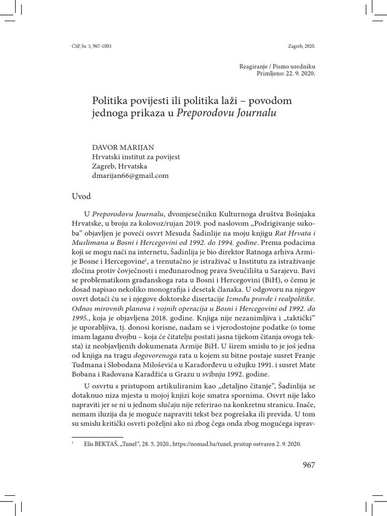 Davor Marijan Politika Laži | PDF