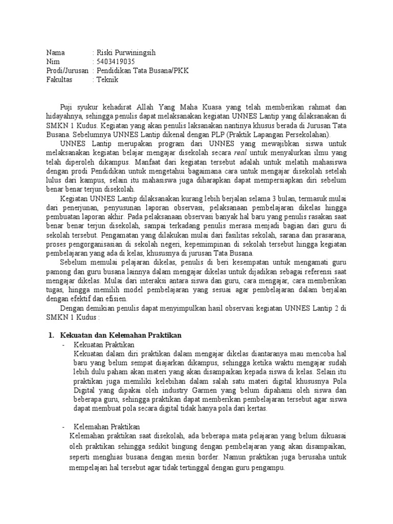 Contoh Refleksi Diri | PDF