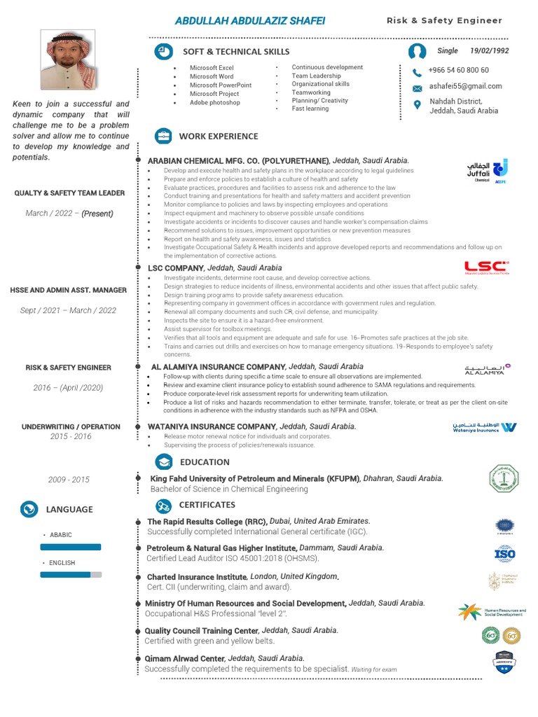 CV - Abdullah Shafei 2022 | Descargar gratis PDF | Occupational Safety ...