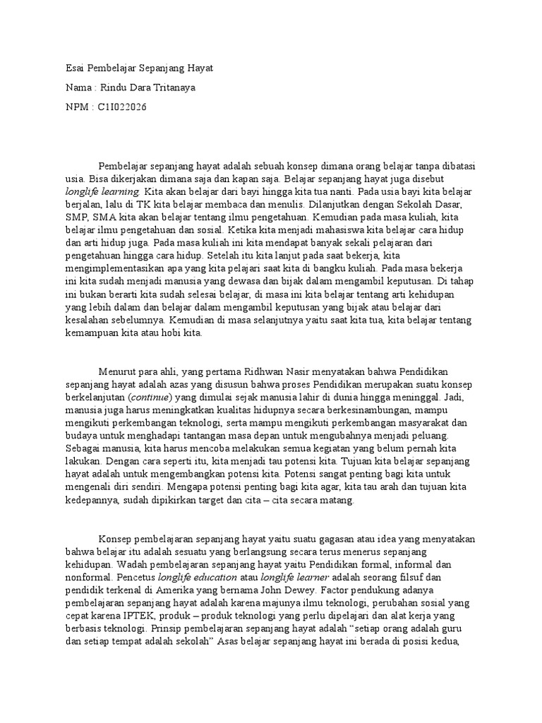 Esai Pembelajar Sepanjang Hayat | PDF