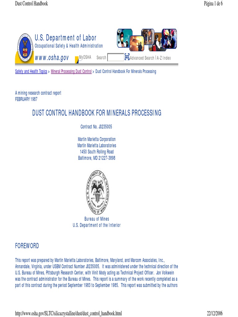 Dust Control Handbook (Osha) - Complete | PDF | Particulates | Mill ...