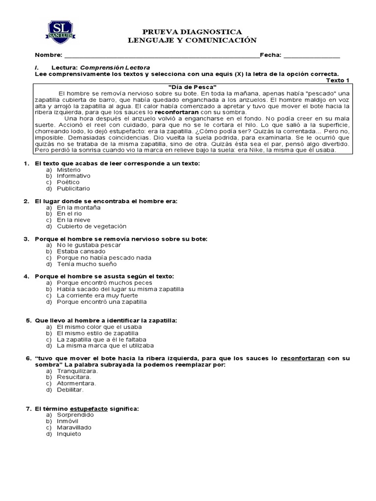 Prueba Diagnostica Lenguaje 1° Medio | PDF