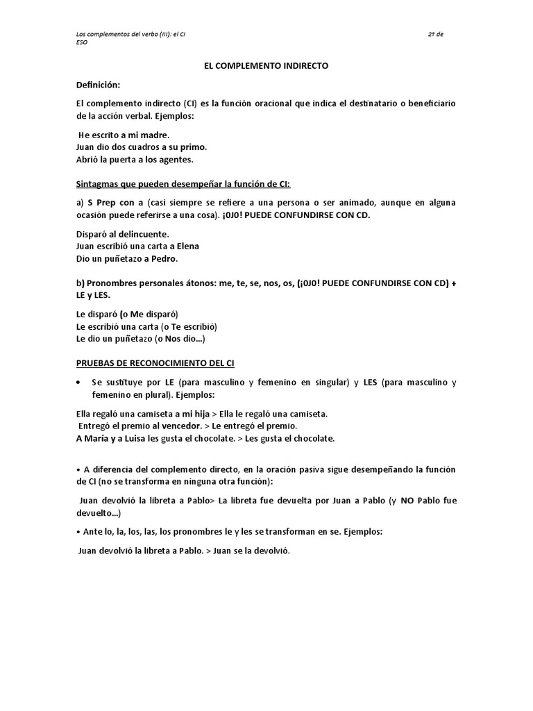 El Complemento Indirecto | PDF