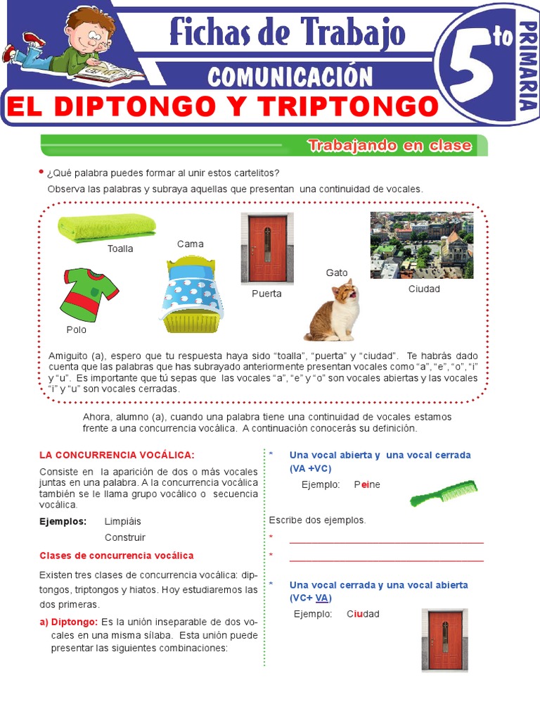 El Diptongo y Triptongo para Quinto Grado de Primaria | PDF | Vocal ...
