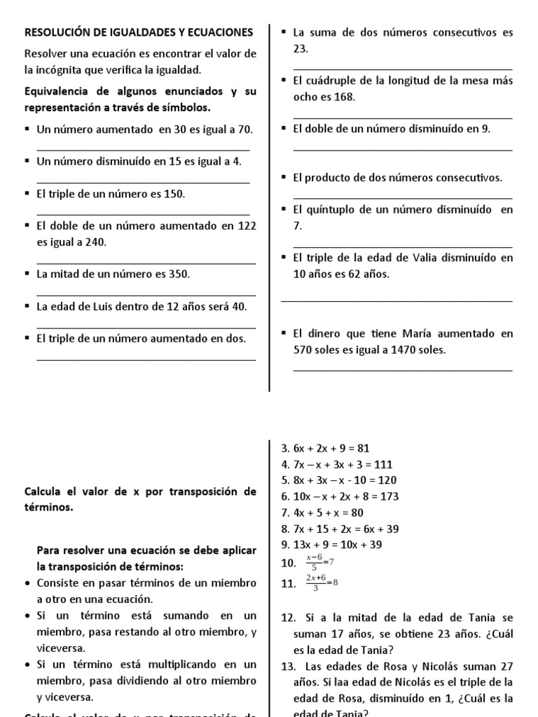 Resolución de Igualdades y Ecuaciones | PDF | Ecuaciones | Matemáticas