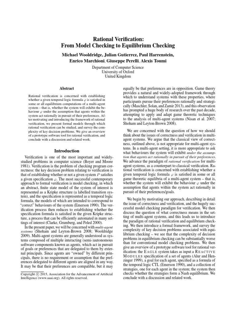 Rational Verification - From Model Checking To Equilibrium Checking | PDF | Formal Verification ...