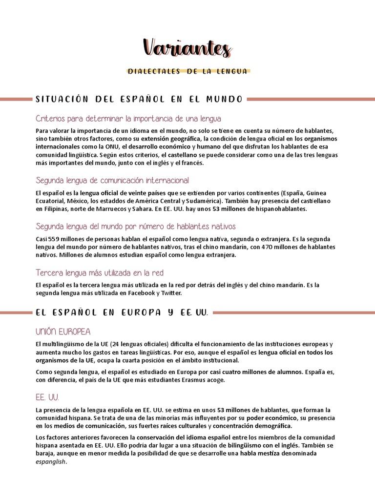 Variantes Dialectales de La Lengua | PDF | Lengua española | Dialecto
