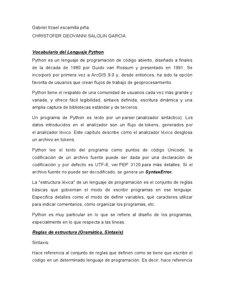 Vocabulario Del Lenguaje Python | PDF | Python (lenguaje de ...