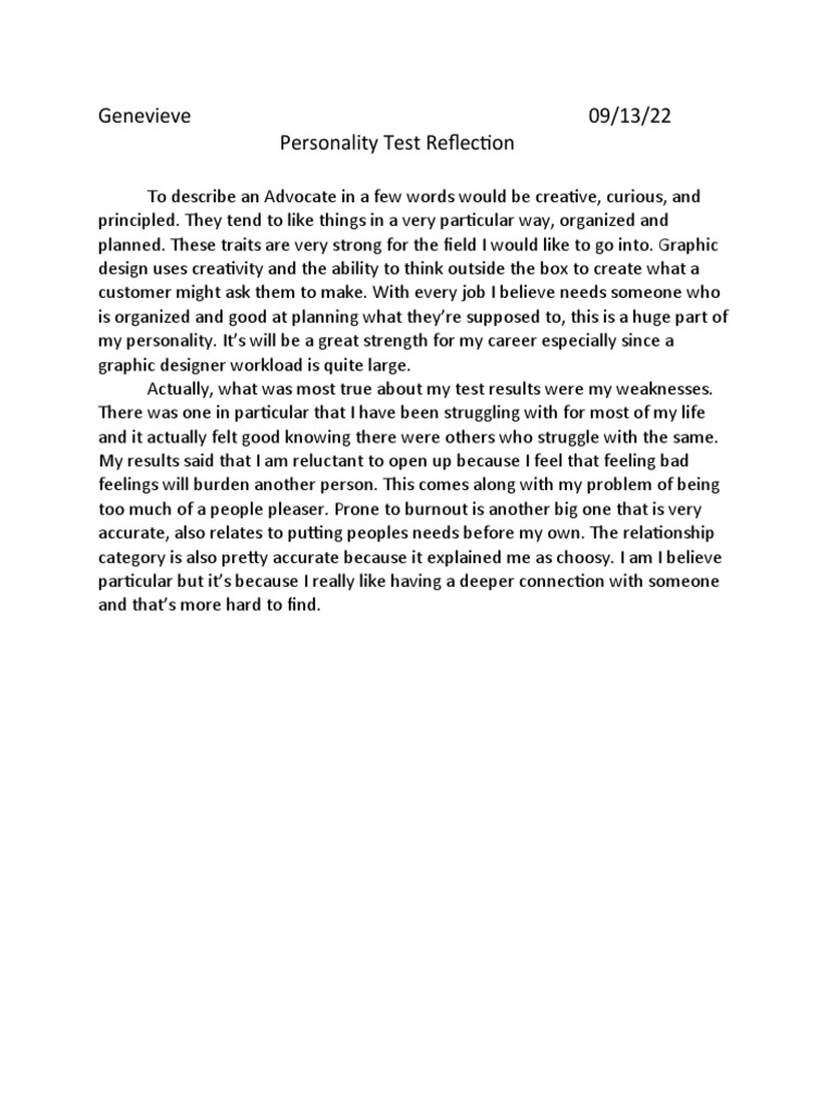 Personality Test Reflection Genevieve | PDF