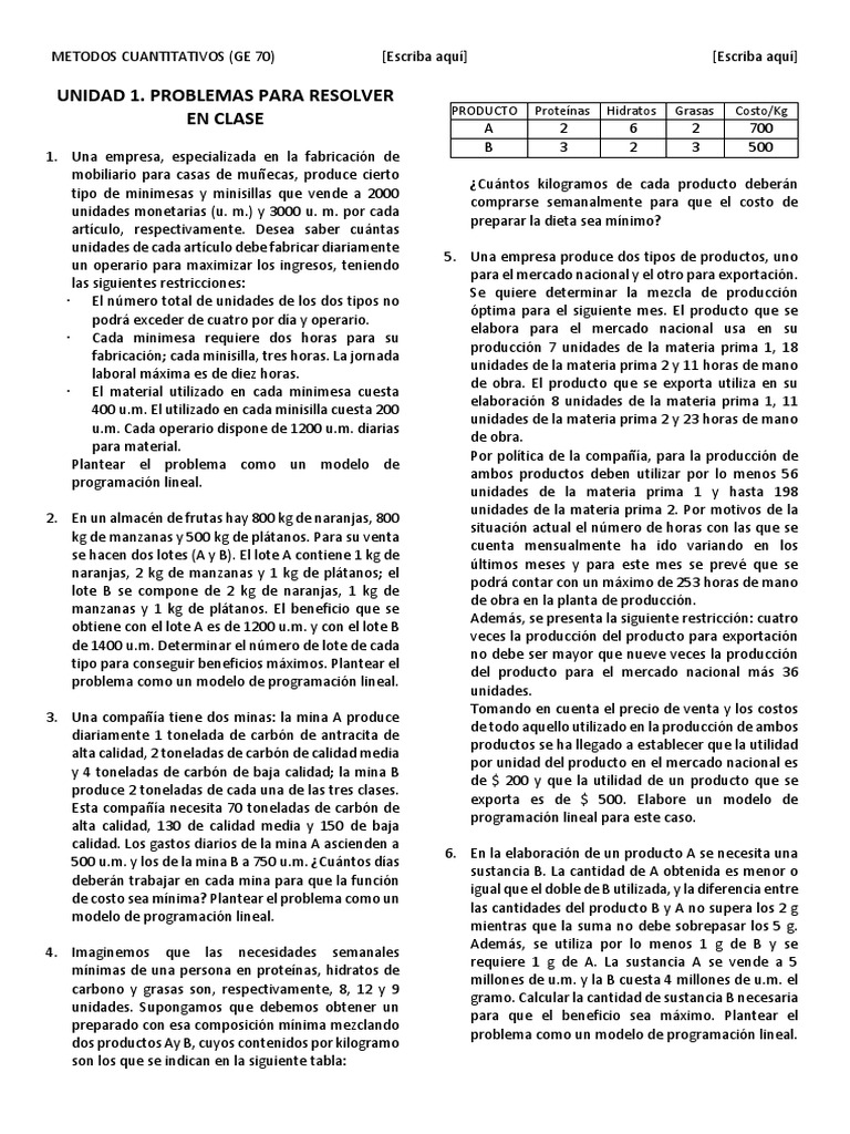 S02 - 2c Un1 Problemas P-Resolv en Clase v2 | PDF | Programación lineal ...