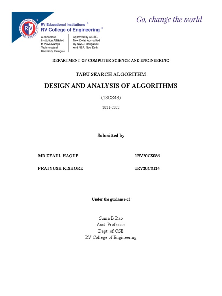 1RV20CS086 1RV20CS124 Daa Report | PDF | Algorithms | Algorithms And Data Structures