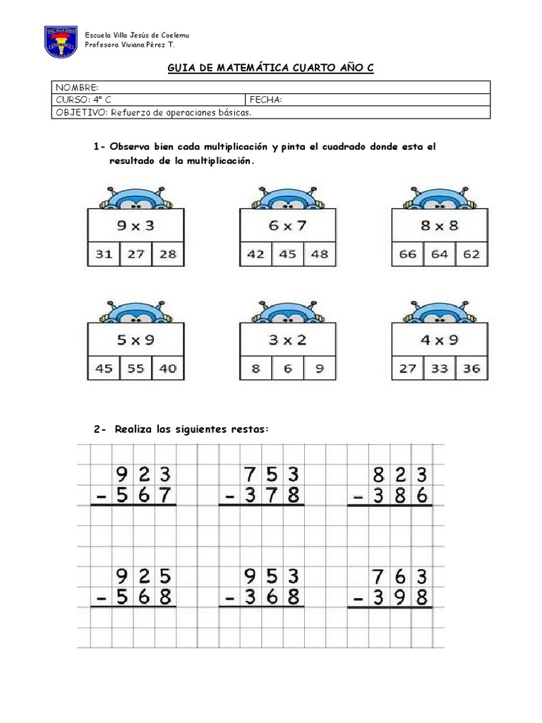 GUIA DE MATEMÁTICA 4 Operaciones Basicas | PDF