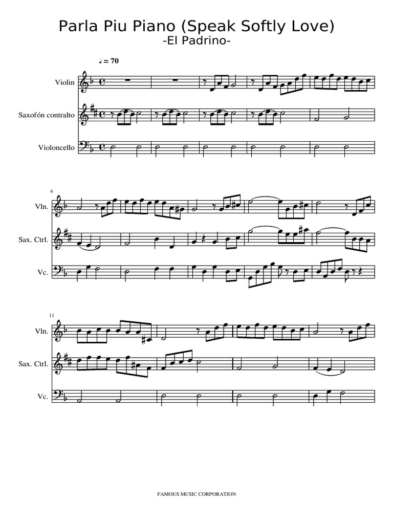 Godfather Love Theme Trio Violin Saxophone And Cello Pdf Music