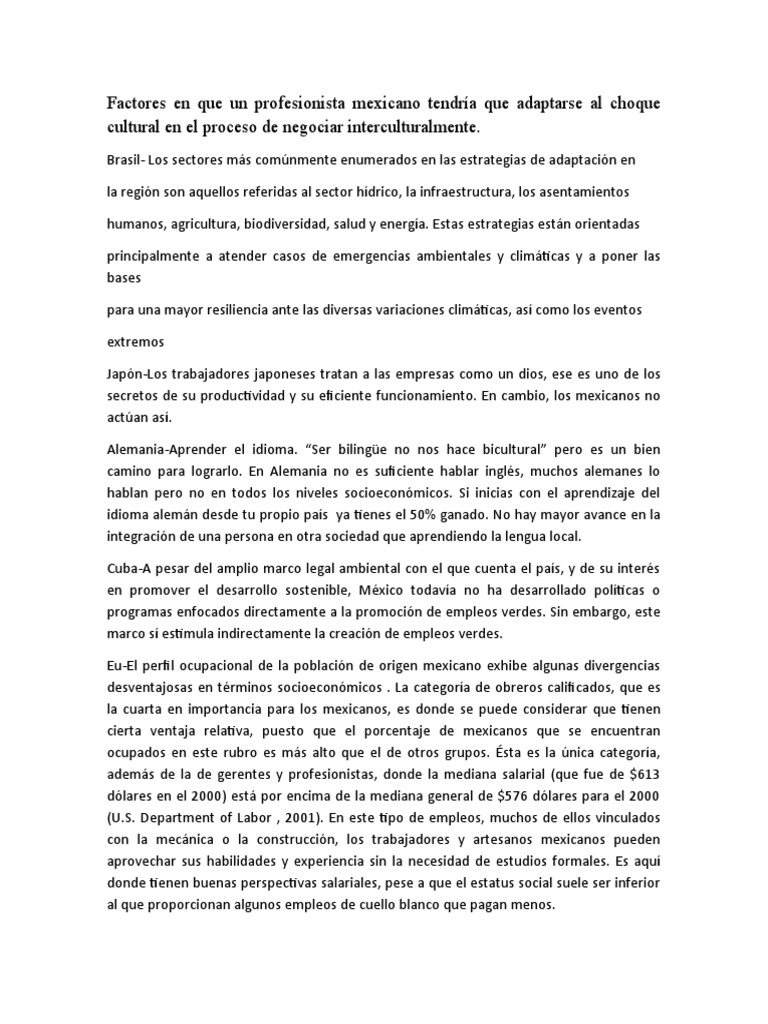 Factores de Choque de Culturas para Un Profesional Mexicano 2 | PDF ...
