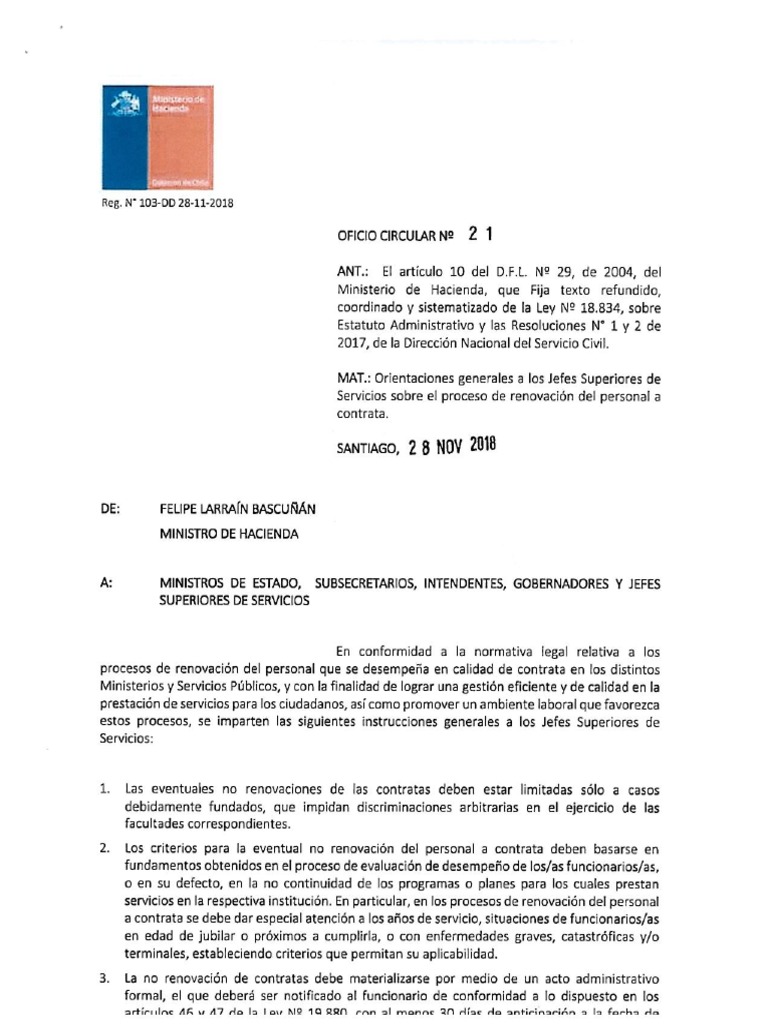Oficio Circular N°21 Noviembre 2018 | PDF