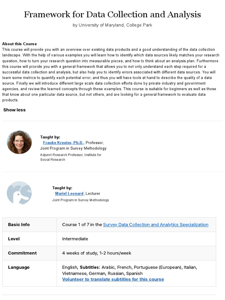 Framework For Data Collection and Analysis - University of Maryland ...