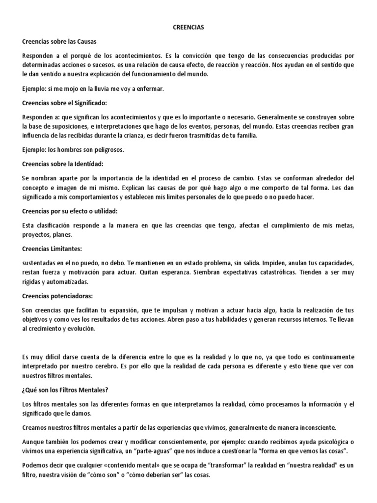 Tipos de Creencias | PDF | Mente | Realidad