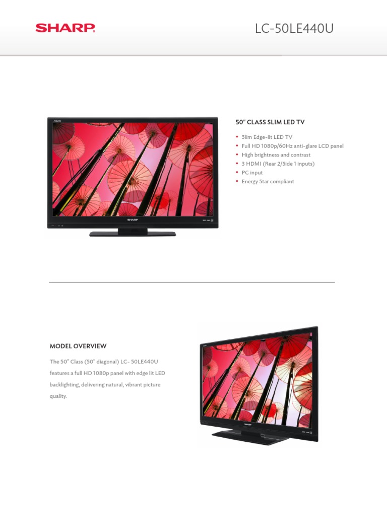 Sharp LC 50le440u Prospecto | PDF | Backlight | Hdmi