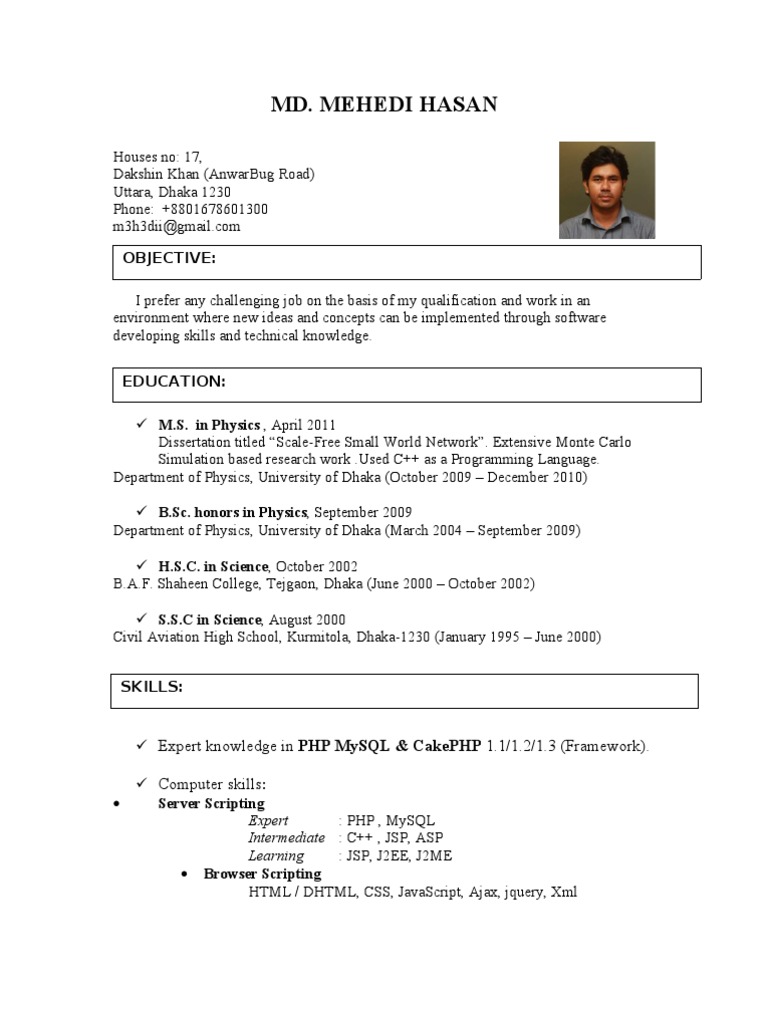 Mehedi Hasan's CV | Download Free PDF | Adobe Flash | Dynamic Html