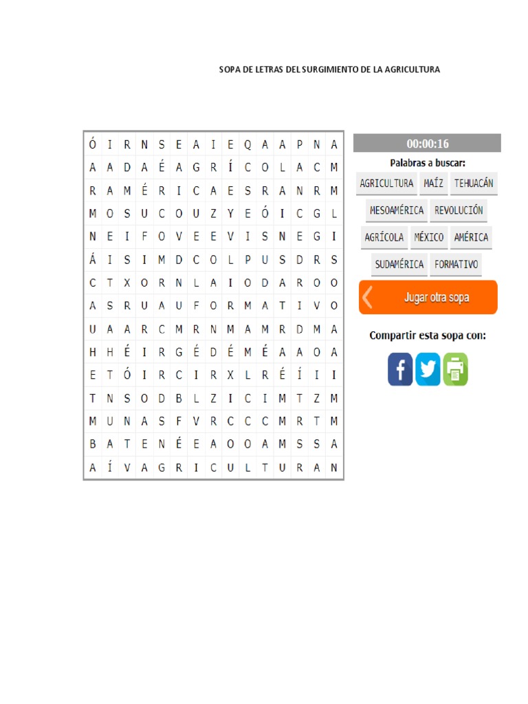 Sopa de Letras Del Surgimiento de La Agricultura | PDF