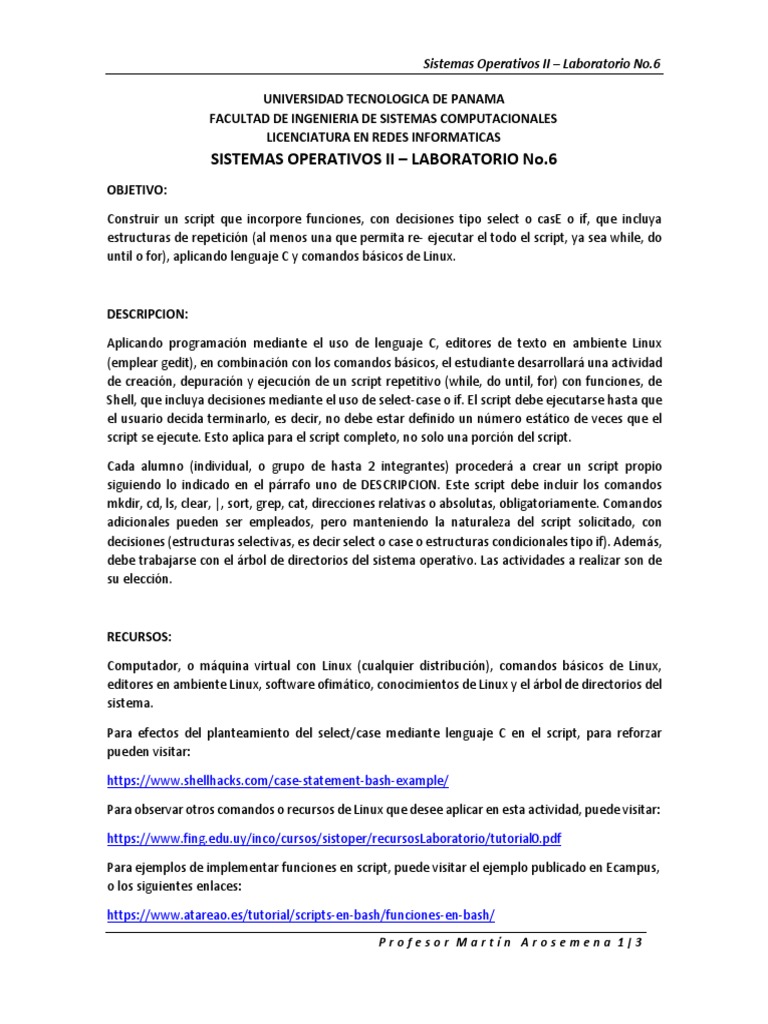 Script en C para Linux: Laboratorio 6 | PDF | Lenguaje de escritura | Lenguaje de programación