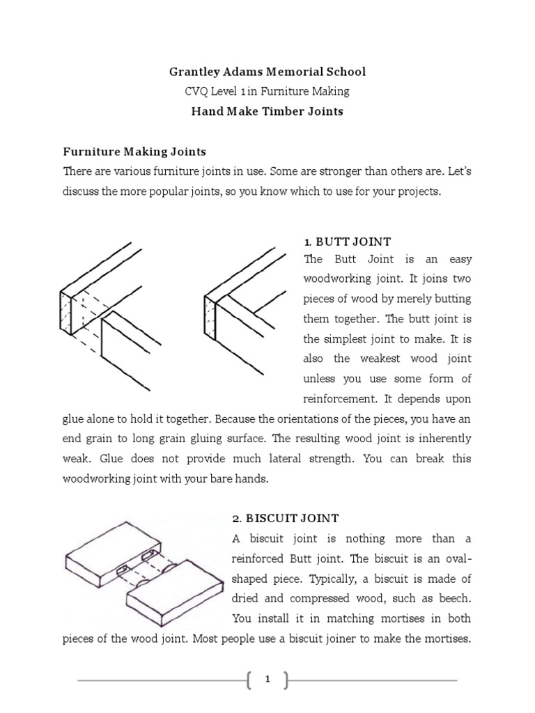 Furniture Making Joints Notes | PDF | Industrial Processes | Wood