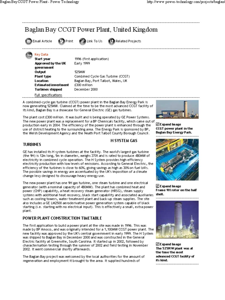Baglan Bay CCGT Power Plant | PDF | Power Station | Gas Turbine
