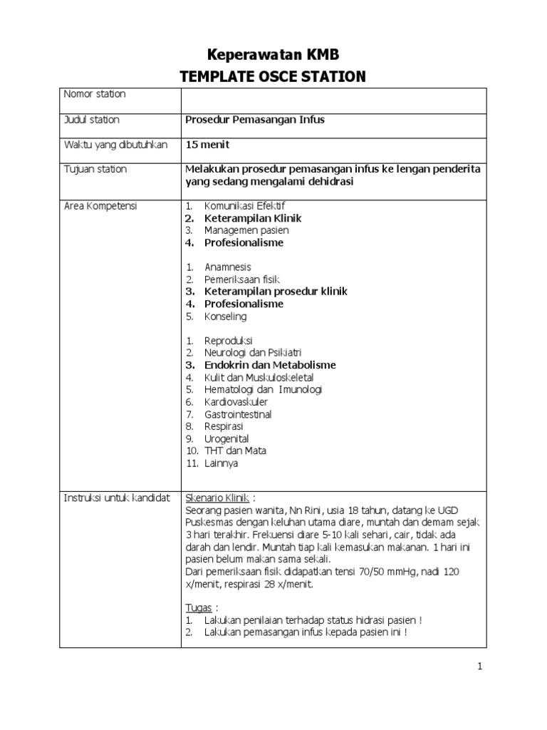 Prosedur OSCE Pemasangan Infus | PDF