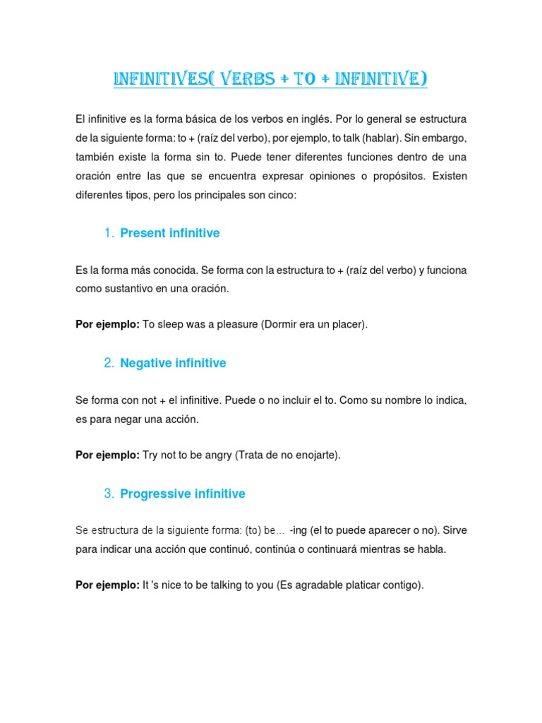 Usos y funciones de los infinitivos en inglés | PDF | Sintaxis ...