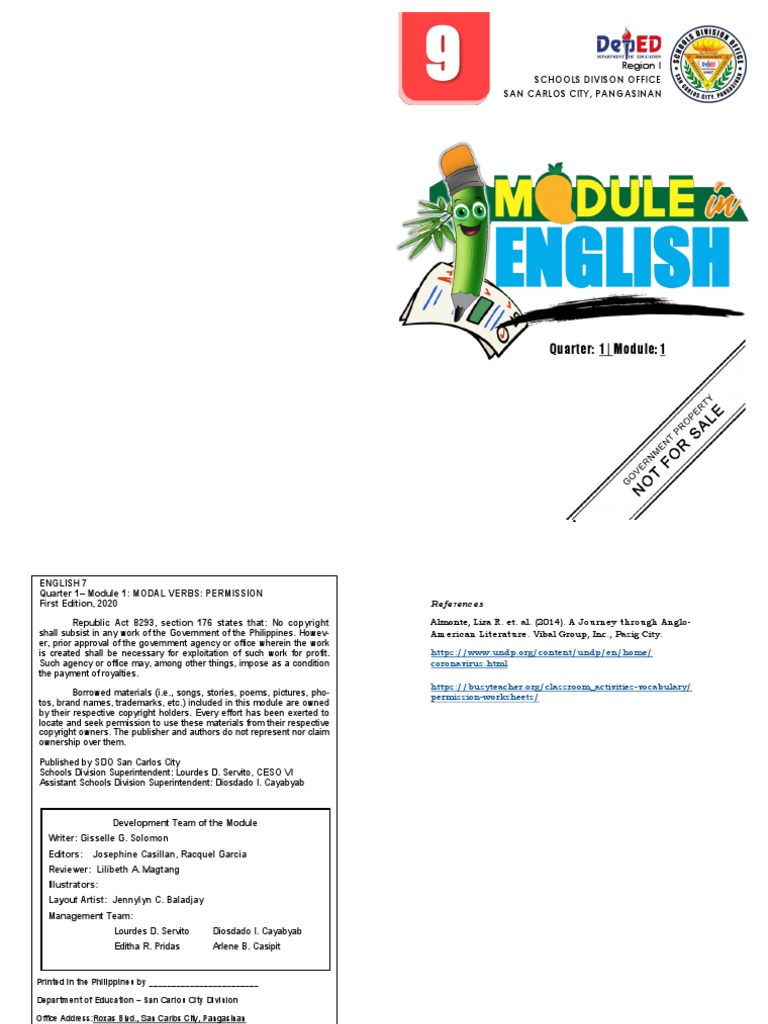 Model Quarter 1 English 9 Module 1 1 | PDF | Learning | Linguistics