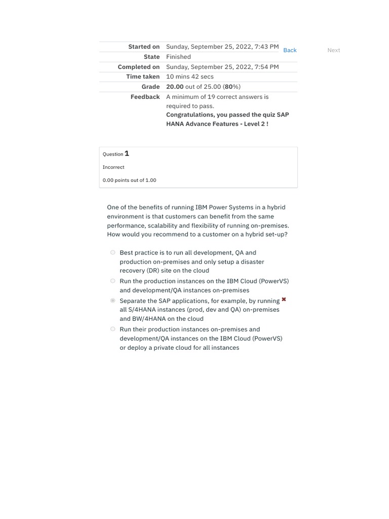 Sap Hana Advance Features Level 2 Quiz Attempt Review Download Free Pdf Computer Data 