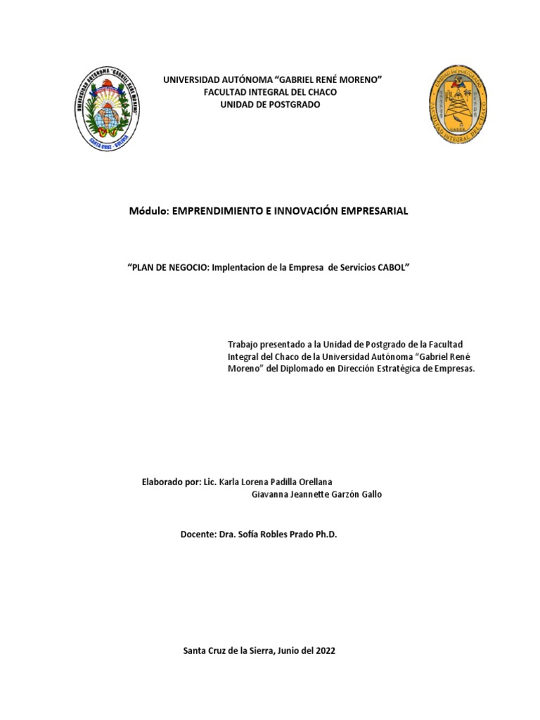 PLAN NEGOCIO CABOL - DIPLO. - Final Último | PDF | Business | Marketing