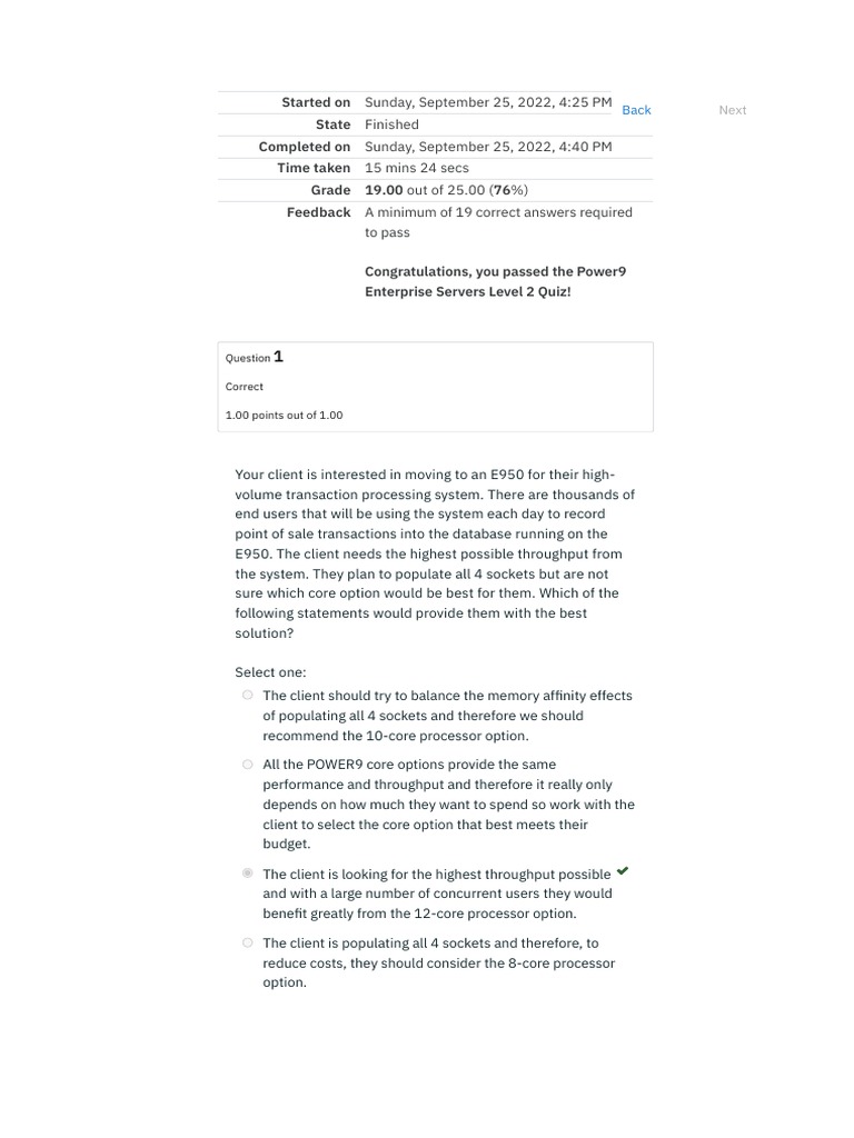 POWER9 Enterprise Servers Level 2 Quiz - Attempt Review | PDF ...