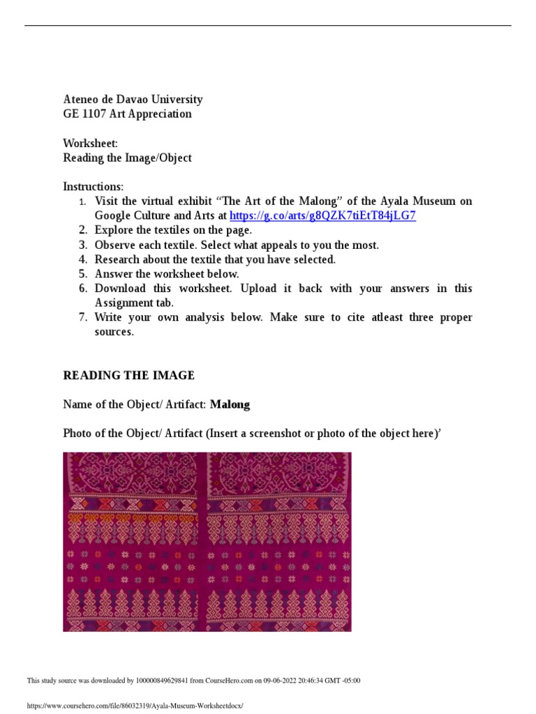 Ayala Museum Worksheet | PDF | Weaving | Skirt
