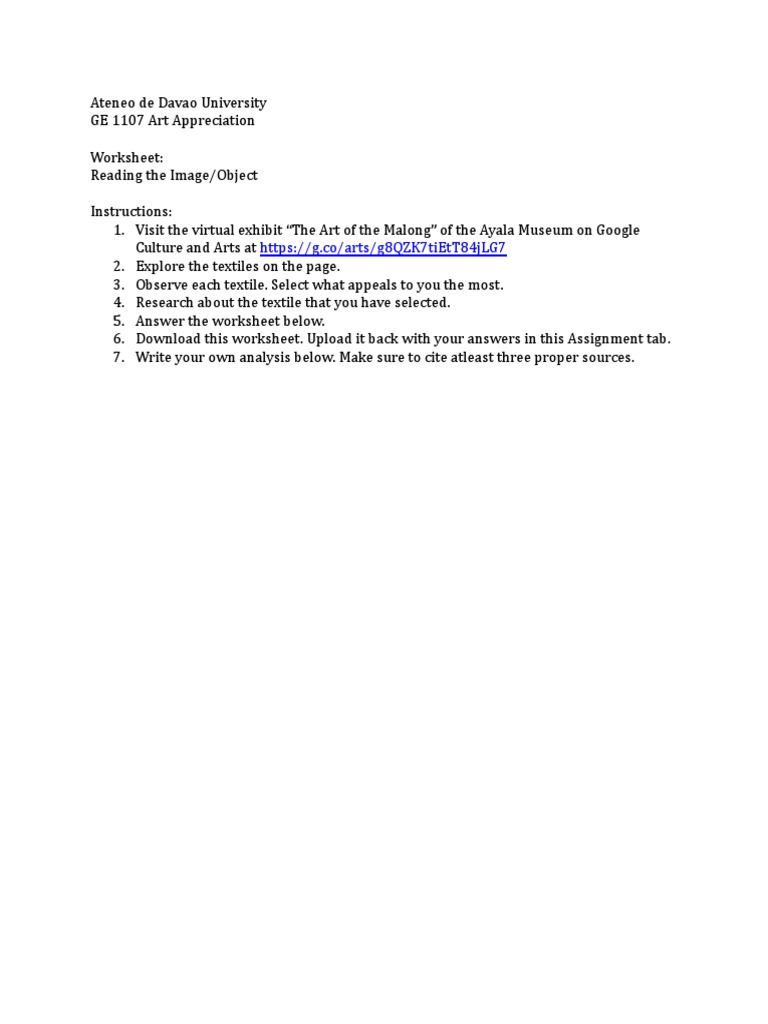 Ayala Museum Worksheet | PDF | Weaving | Textiles