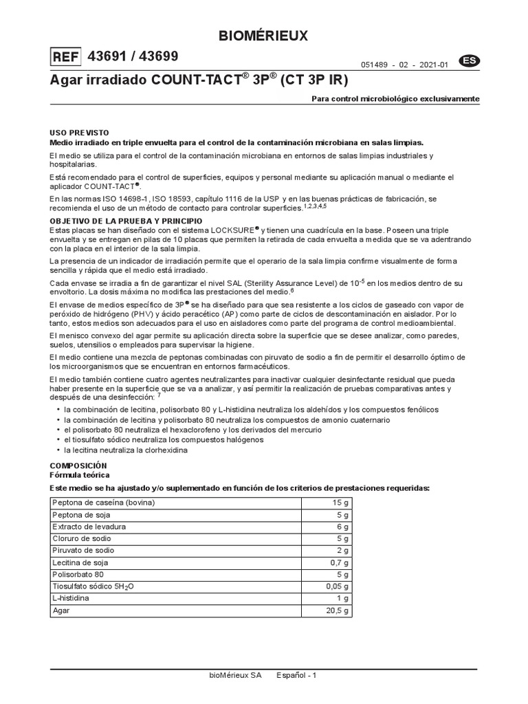 Agar Count Tact 43691 BIOMERIEUX | PDF | Laboratorios | Química