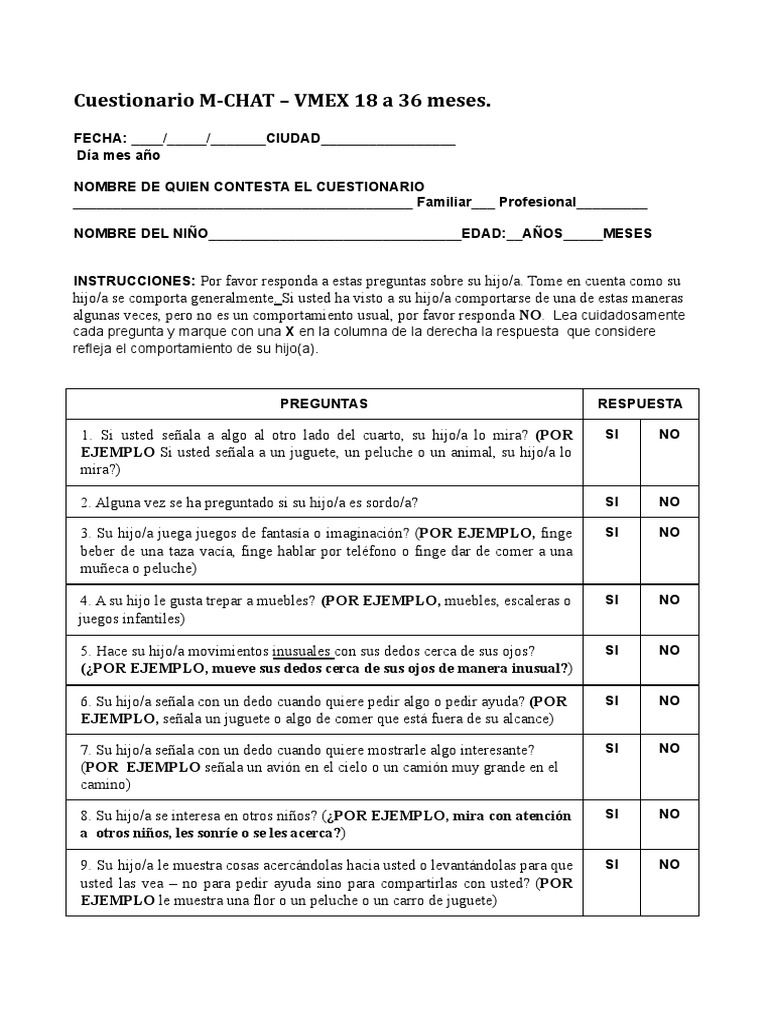 M-CHAT_RVS_2021- FORMATO DE EVALUACION (1) (1) | PDF