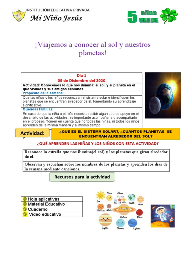 Actividad Significativa Del Sistema Solar y Los Planetas | PDF ...