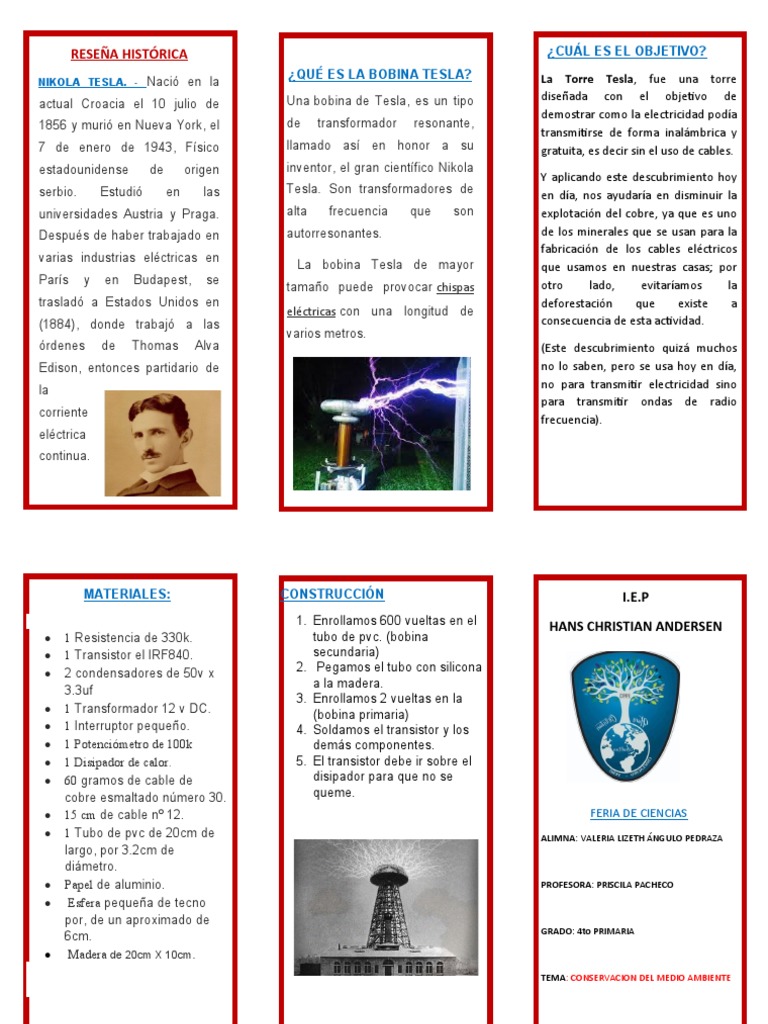 Bobina Tesla Triptico | PDF | Nikola Tesla | Transformador