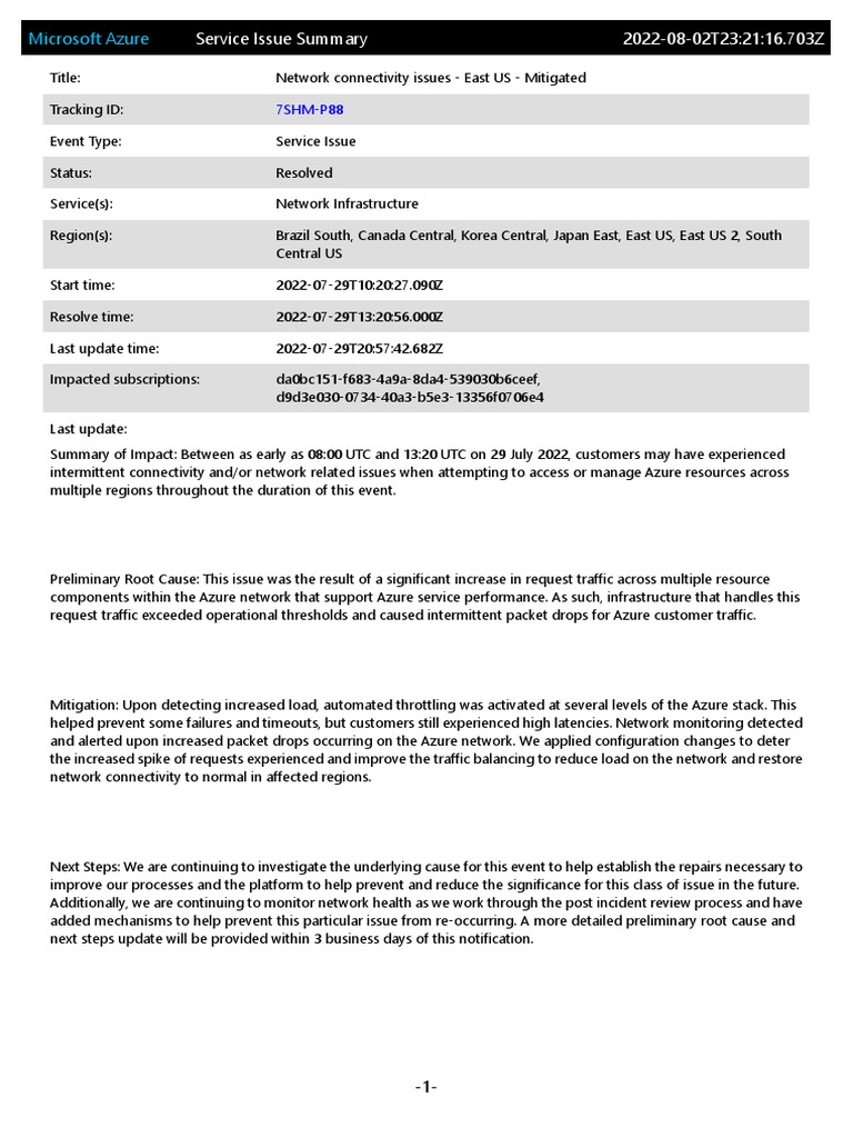 Microsoft Azure Issue Summary 7shm P88 Pdf Distributed Computing Internet Protocol Based 