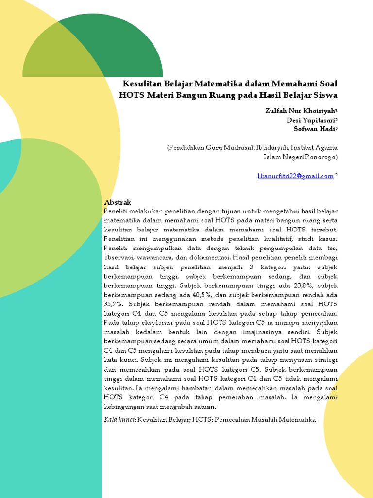 Kesulitan Siswa dalam Soal HOTS Matematika | PDF | Karier & Perkembangan