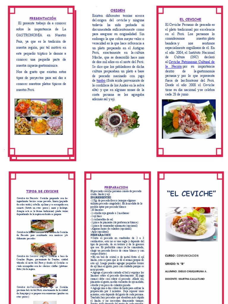 Triptico CEVICHE ROUS | PDF | Perú | Comida y bebida