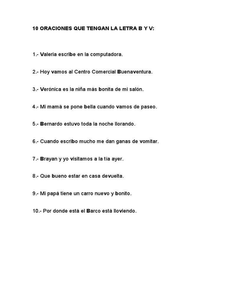 10 Oraciones Que Tengan La Letra B y V | PDF | Medicina CLINICA ...