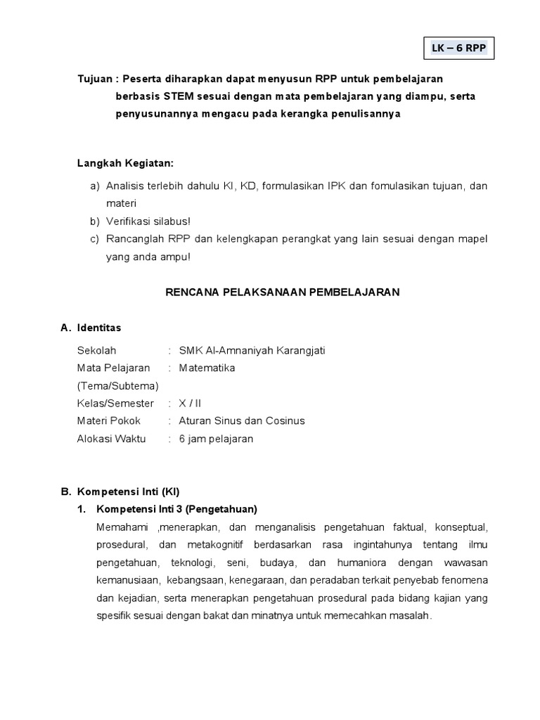 5 LK 6 RPP Aturan Sinus Dan Cosinus | PDF