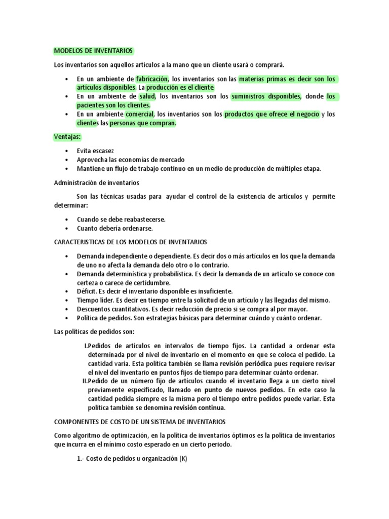 Apuntes Lic. Troche Parte 4 Modelo de Inventarios | PDF | Inventario ...